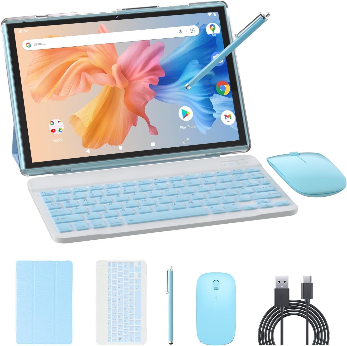 2 in 1 Tablet 10 Inch Android 14 OS Tableta, Tablets with Keyboard ...