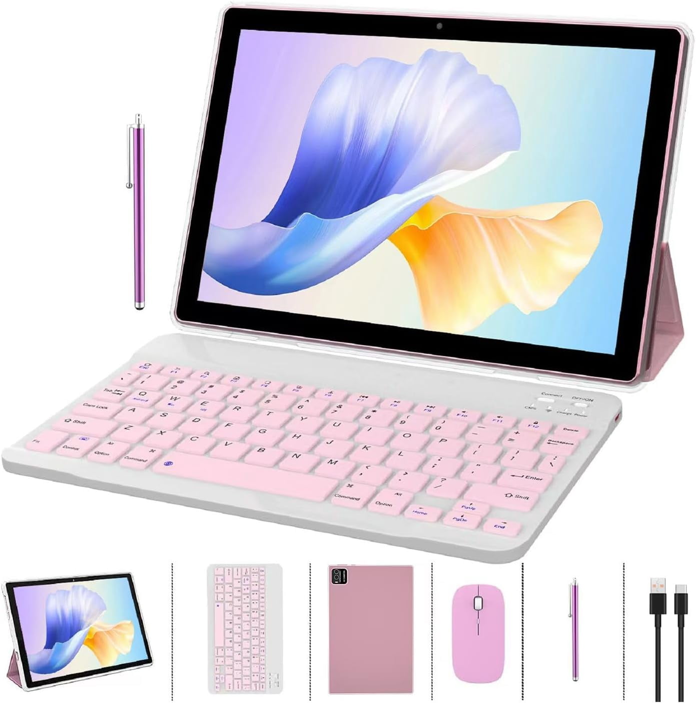 2 in 1 Tablet with Keyboard Case Mouse Stylus Pen 10 inch Tablet ...