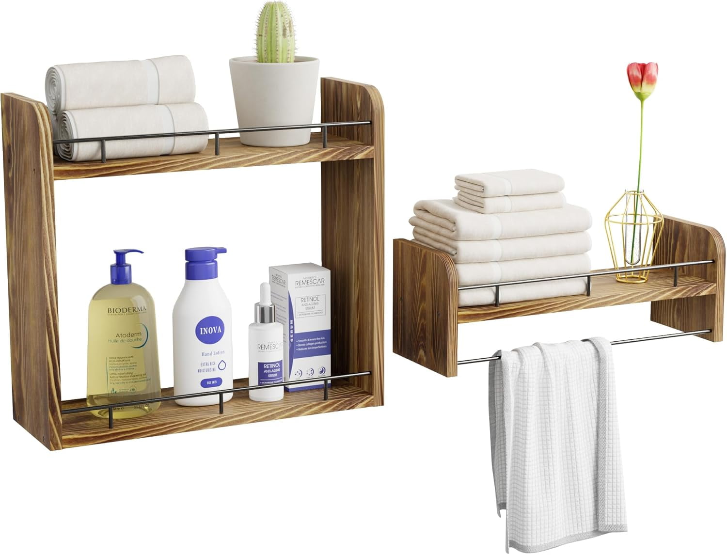 2+1 Tier Floating Shelves Bathroom with Metal Frame, Hanging Shelves ...