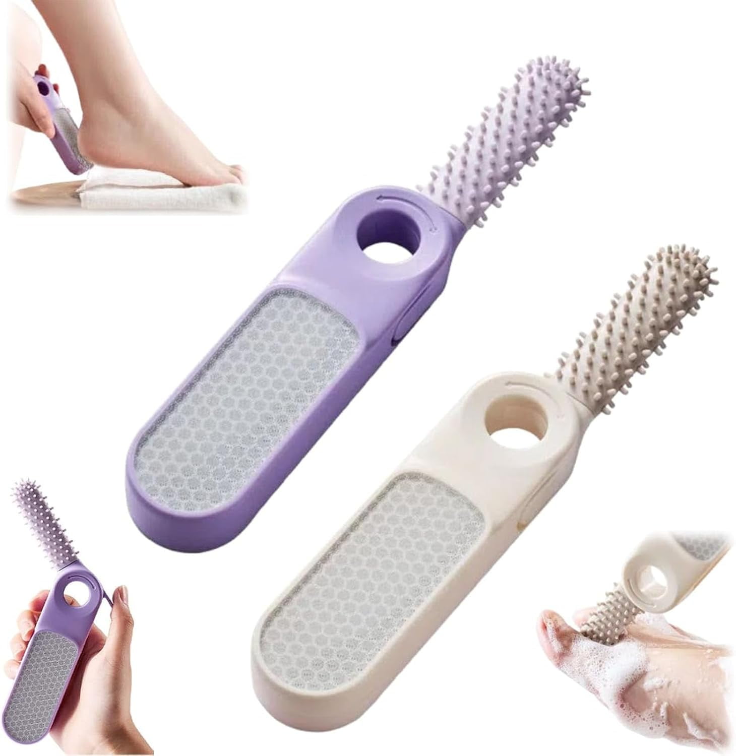 2 in 1 Toe Cleaning Brush & Foot File Callus Remover for Feet in Shower ...