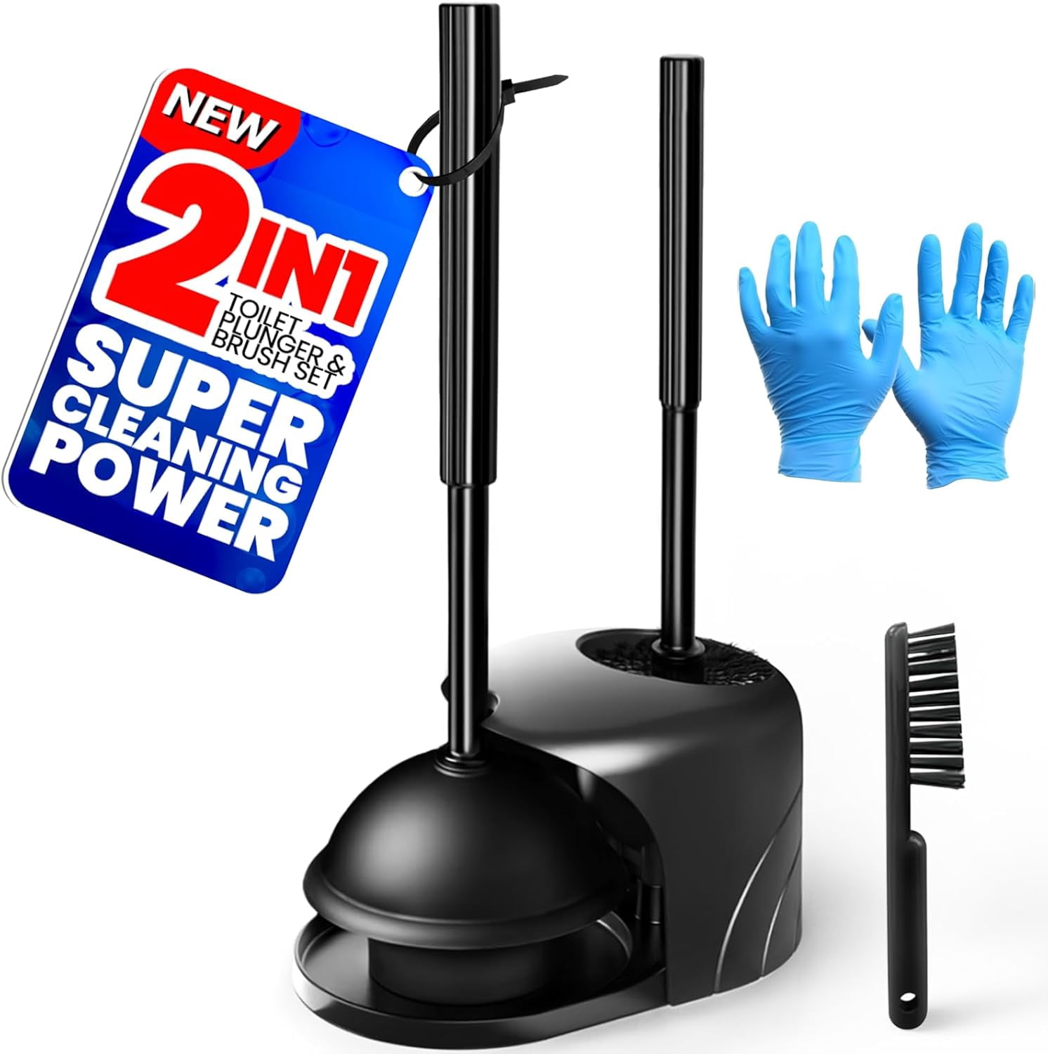 2 in 1 Toilet Brush and Plunger Set, Extended Handle Plunger,Toilet ...