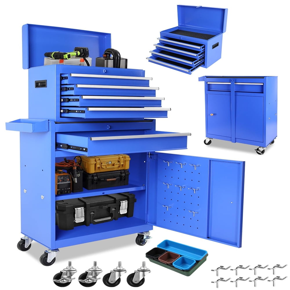 2 in 1 Tool Chest with 5 Drawers, Tool Cart with 7 Organizer Tray ...