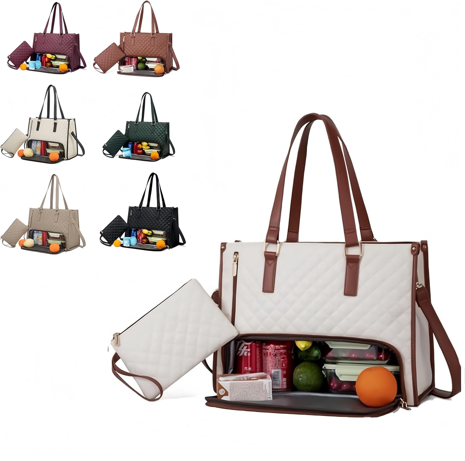 2 in 1 Tote Bag Lunch Bag Combo - 15.6 Inch Laptop Tote with Insulated ...