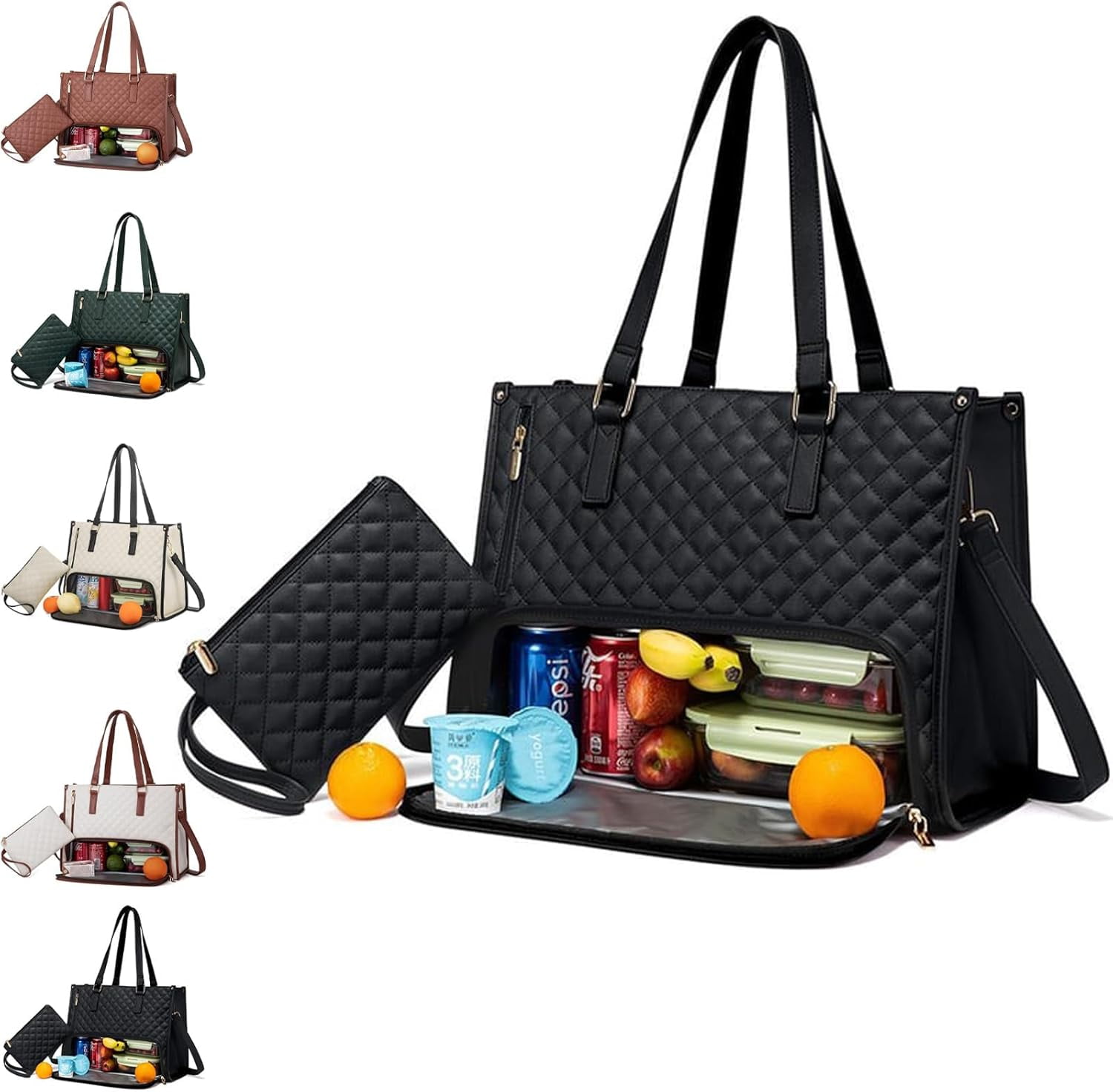 2 in 1 Tote Bag Lunch Bag Combo, 15.6 Inch Tote Bag with Lunch ...