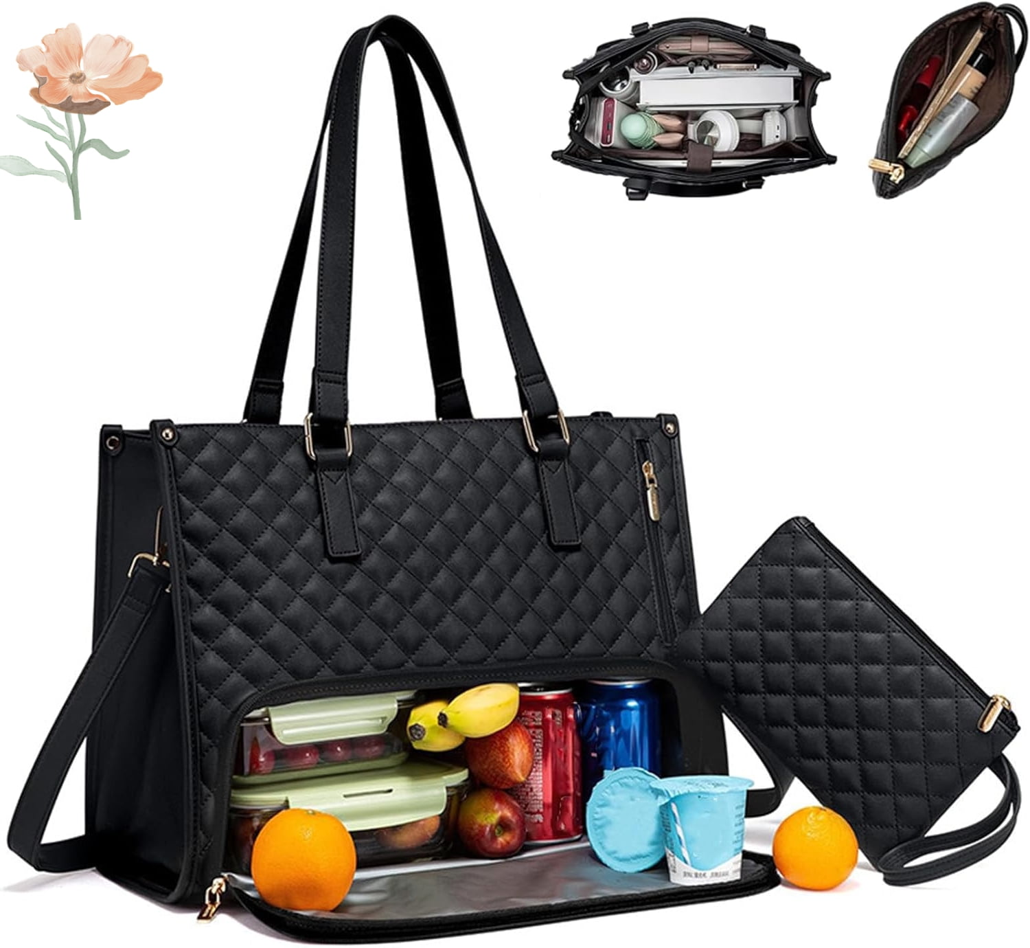 2 in 1 Tote Bag Lunch Bag Combo, 2 in 1 Lunch Tote Bag for Women, 15.6 ...