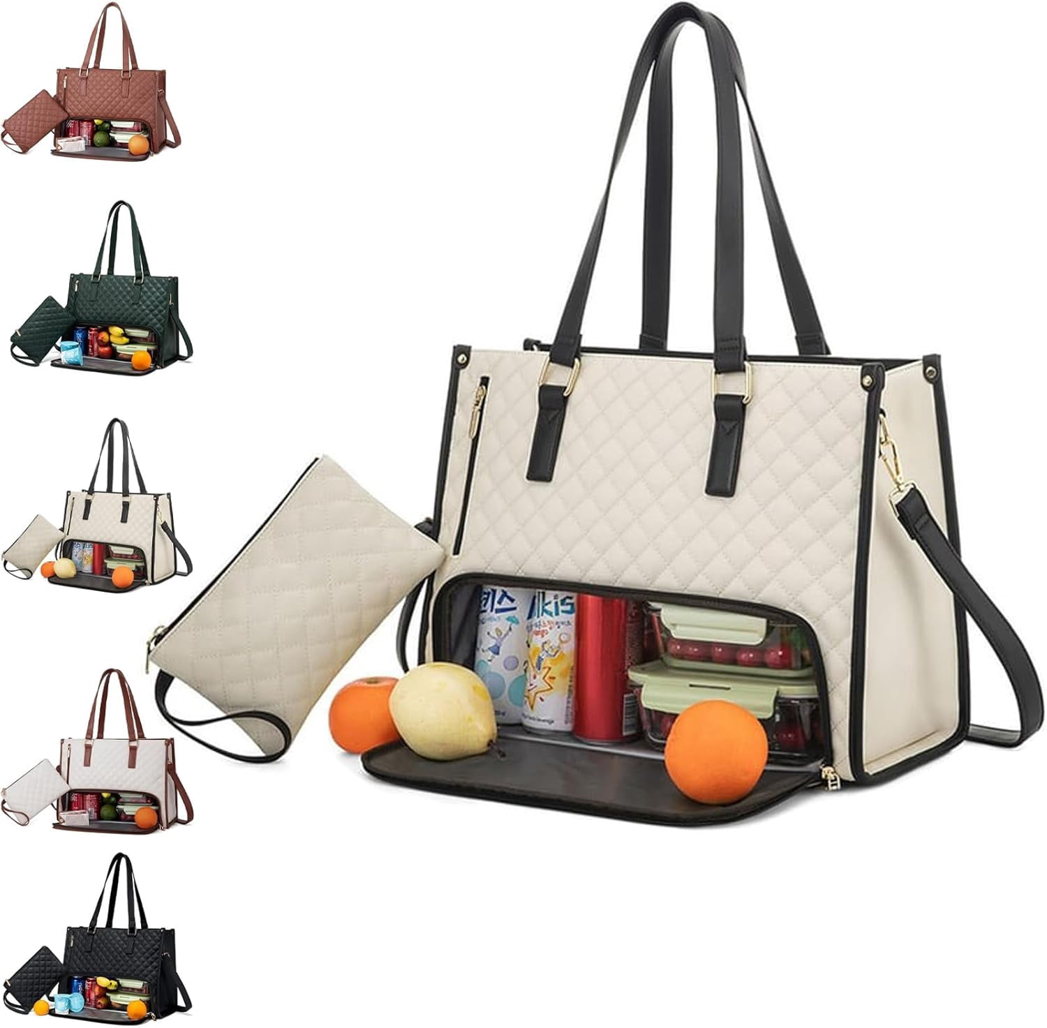 2 in 1 Tote Bag Lunch Bag Combo, 15.6 Inch Tote Bag with Lunch ...