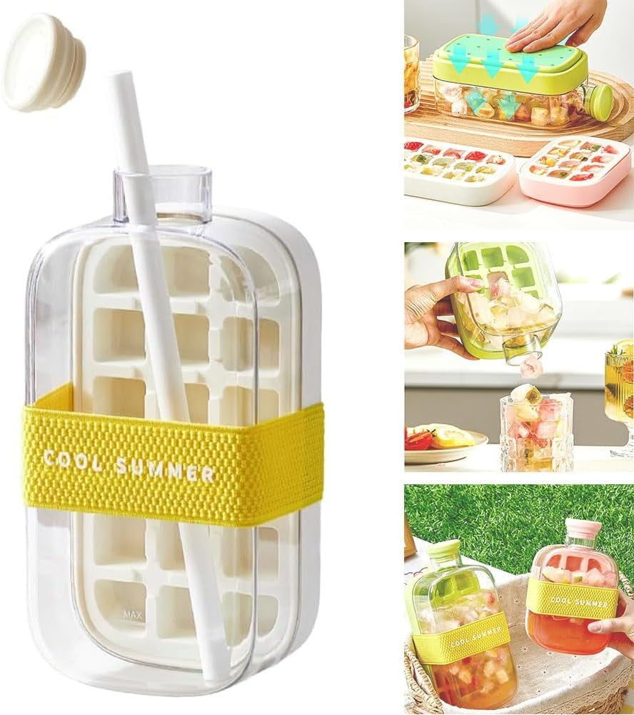 2 in 1 Touch-Free Ice Cube Tray Water Bottle, Ice Compartment Water ...