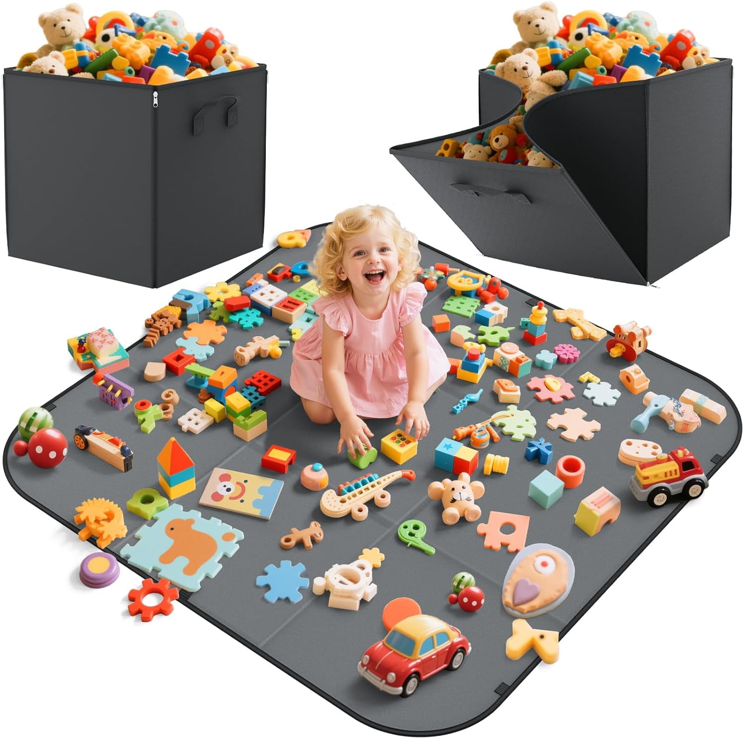 2 In 1 Toy Storage Bin Play Mat Storage Box for Kids Space Adventures ...