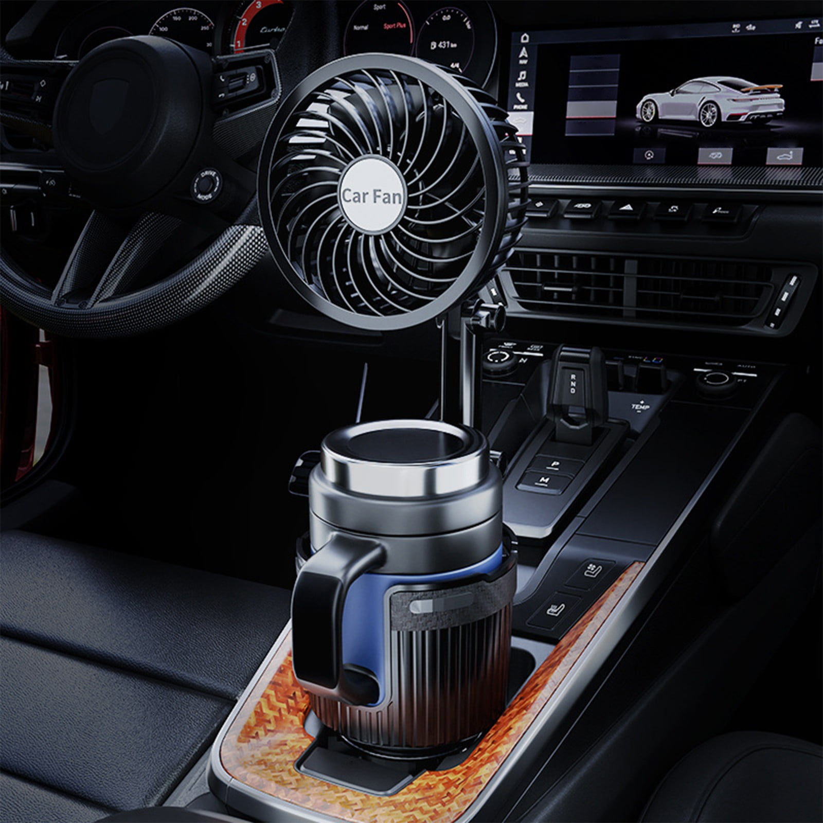 2 in 1 USB Fan Cup Holder Expander,6 Inch 12V Portable Vehicle Cooling ...