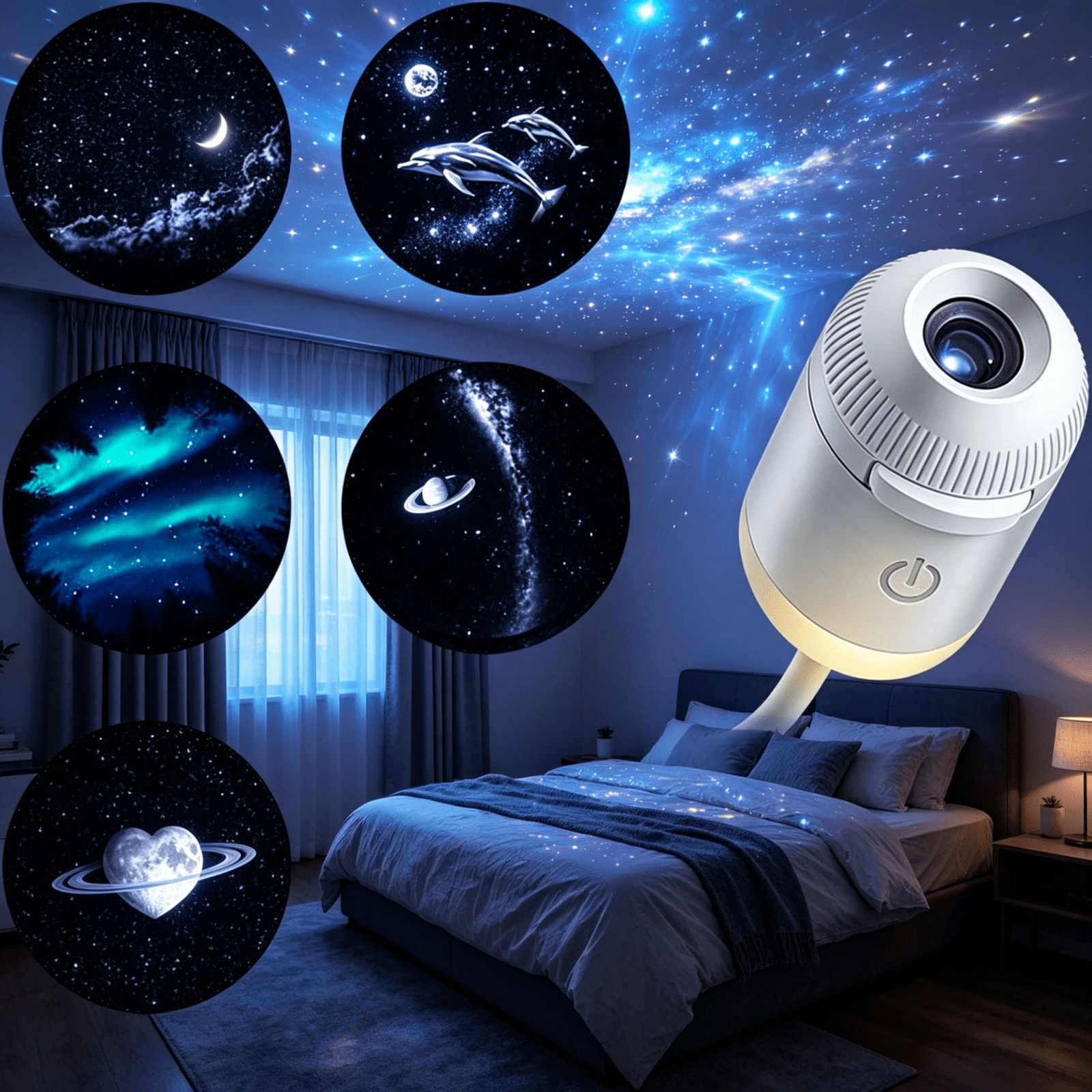 2 In 1 USB Star Projector Night Light with 5 Interchangeable Film ...