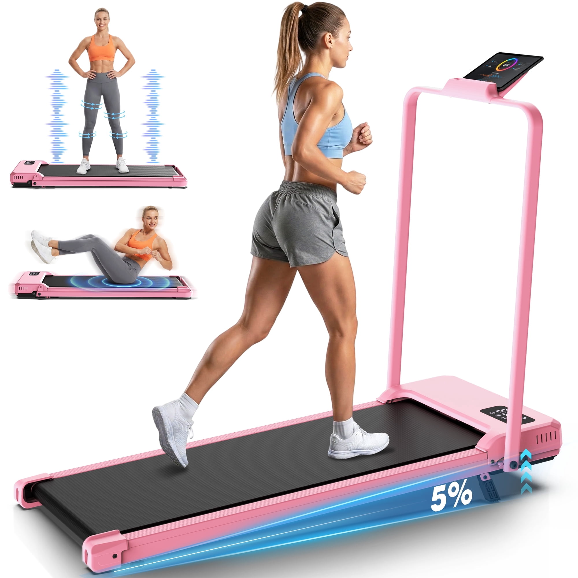 SIMPFREE 2 in 1 Walking Pad, Folding Treadmill with 5% Incline, LED ...