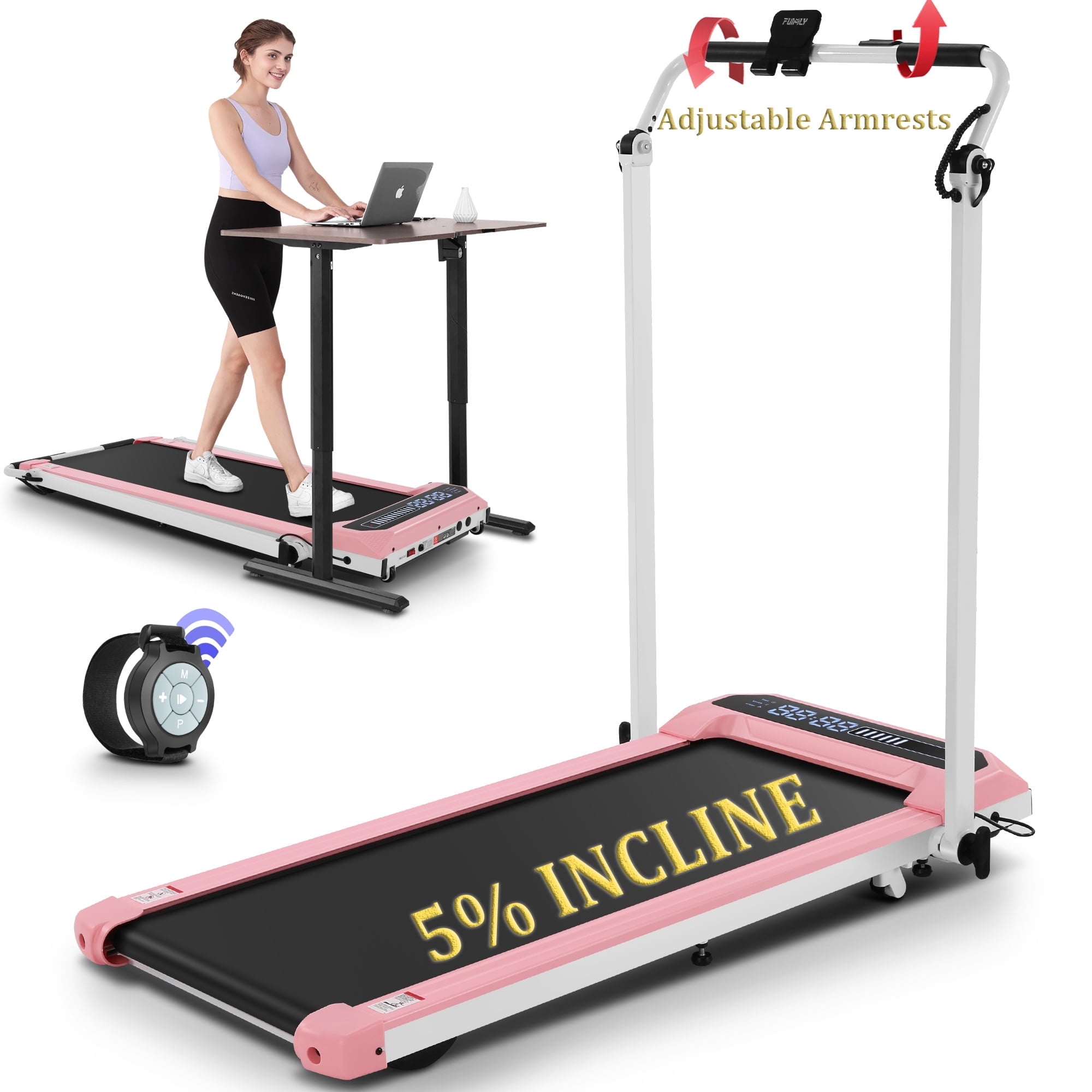 2 in 1 Walking Pad Treadmill with Adjustable Handles, 2.5HP Under Desk ...