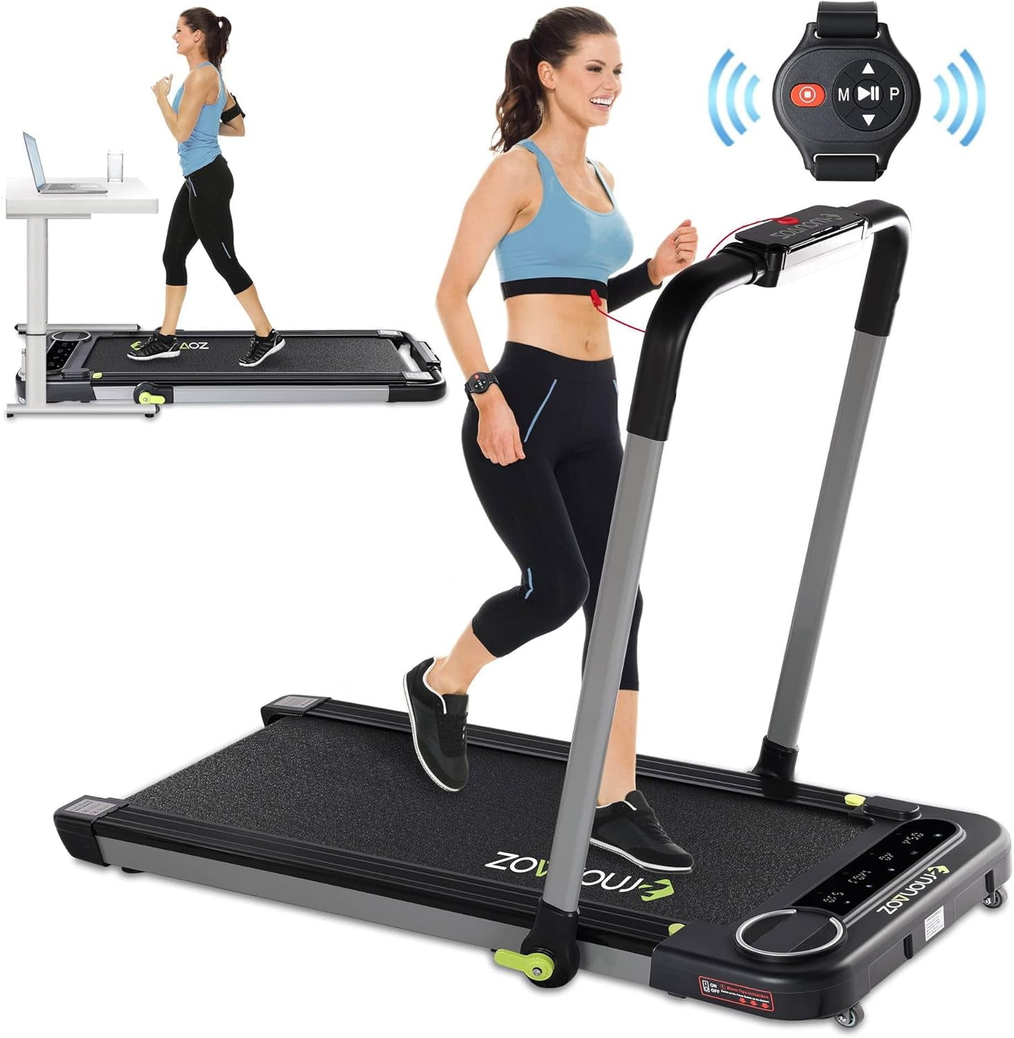 2 in 1 Walking Pad Treadmill Under Desk with Bluetooth Speaker, 2.5HP ...