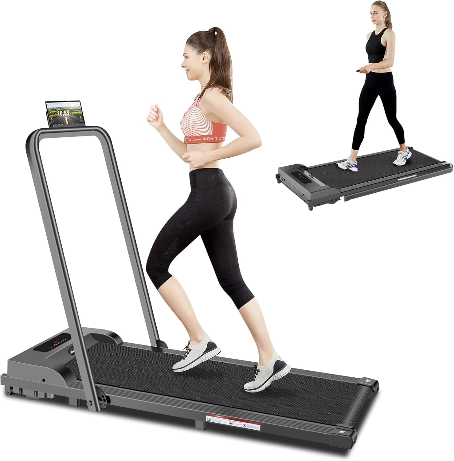 2 in 1 Walking Pad Treadmill, Foldable Treadmills with Handle Bar, 2 ...