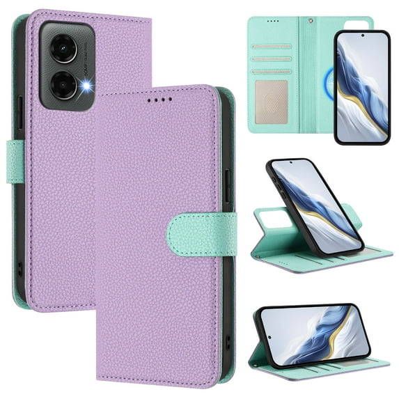2 In 1 Wallet Case for Motorola Moto G Play 4G 2024, Lychee Texture PU ...