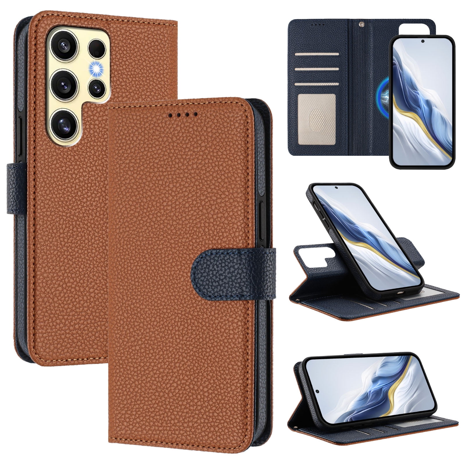 2 In 1 Wallet Case for Samsung Galaxy S25 Ultra, Lychee Texture PU ...