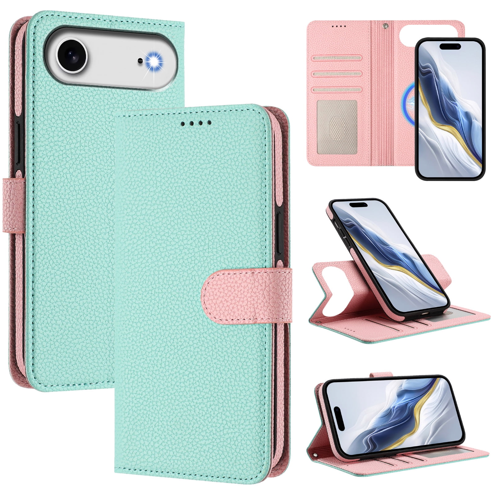 2 In 1 Wallet Case for iPhone Air, Lychee Texture PU Leather Wallet ...
