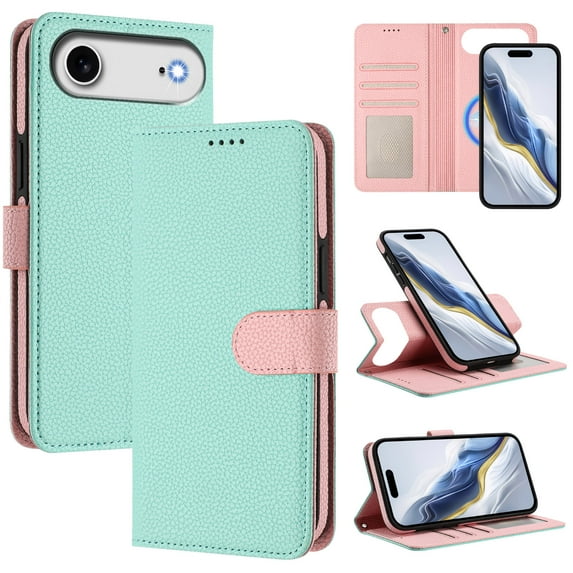 2 In 1 Wallet Case for iPhone Air, Lychee Texture PU Leather Wallet ...