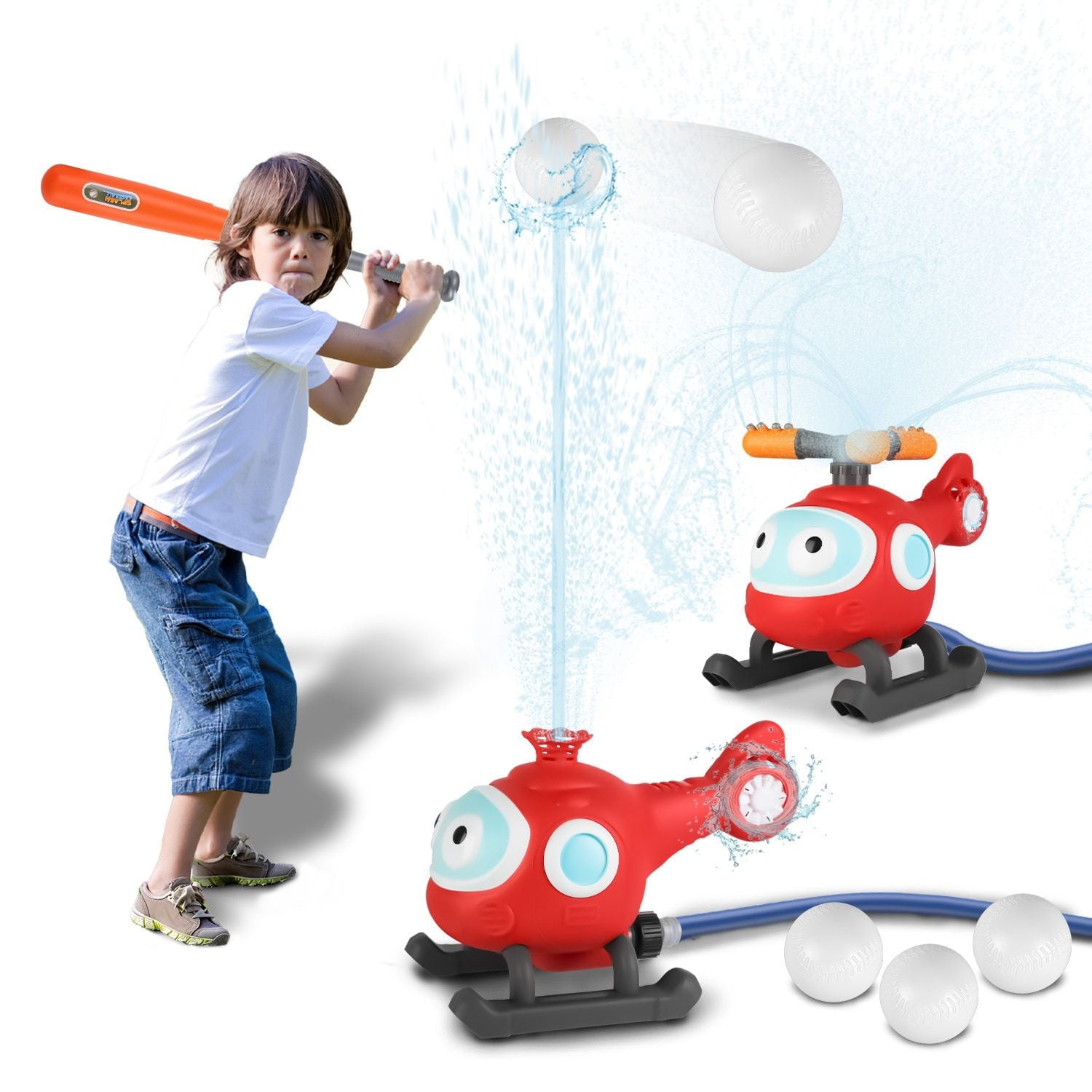 2 In 1 Water Sprinkler Baseball Helicopter Toy for Kids 360°Rotating ...