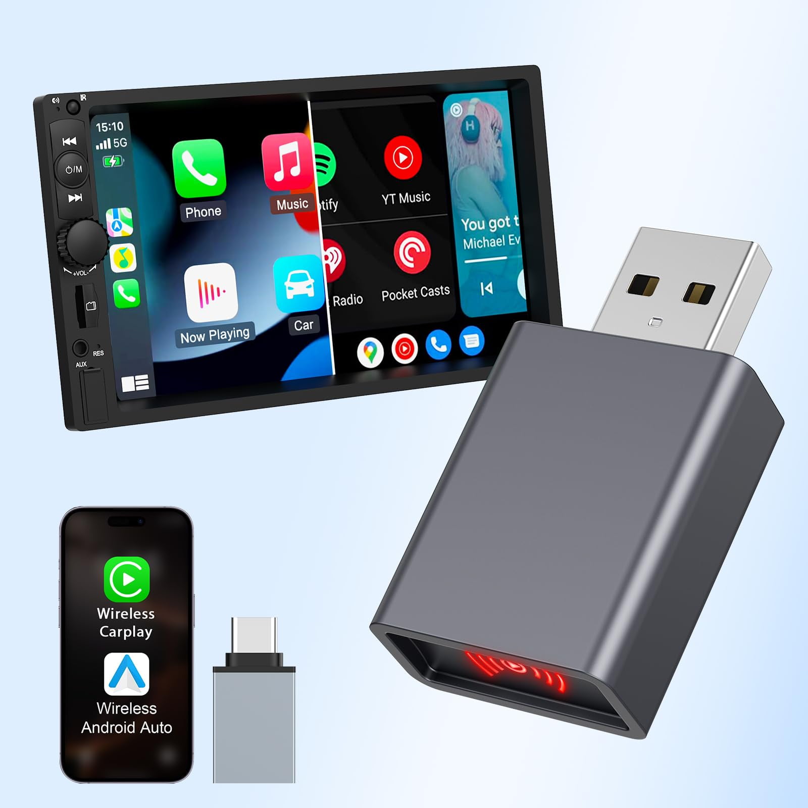2 in 1 Wireless CarPlay and Android Auto 2025 for iPhone, Easy to ...