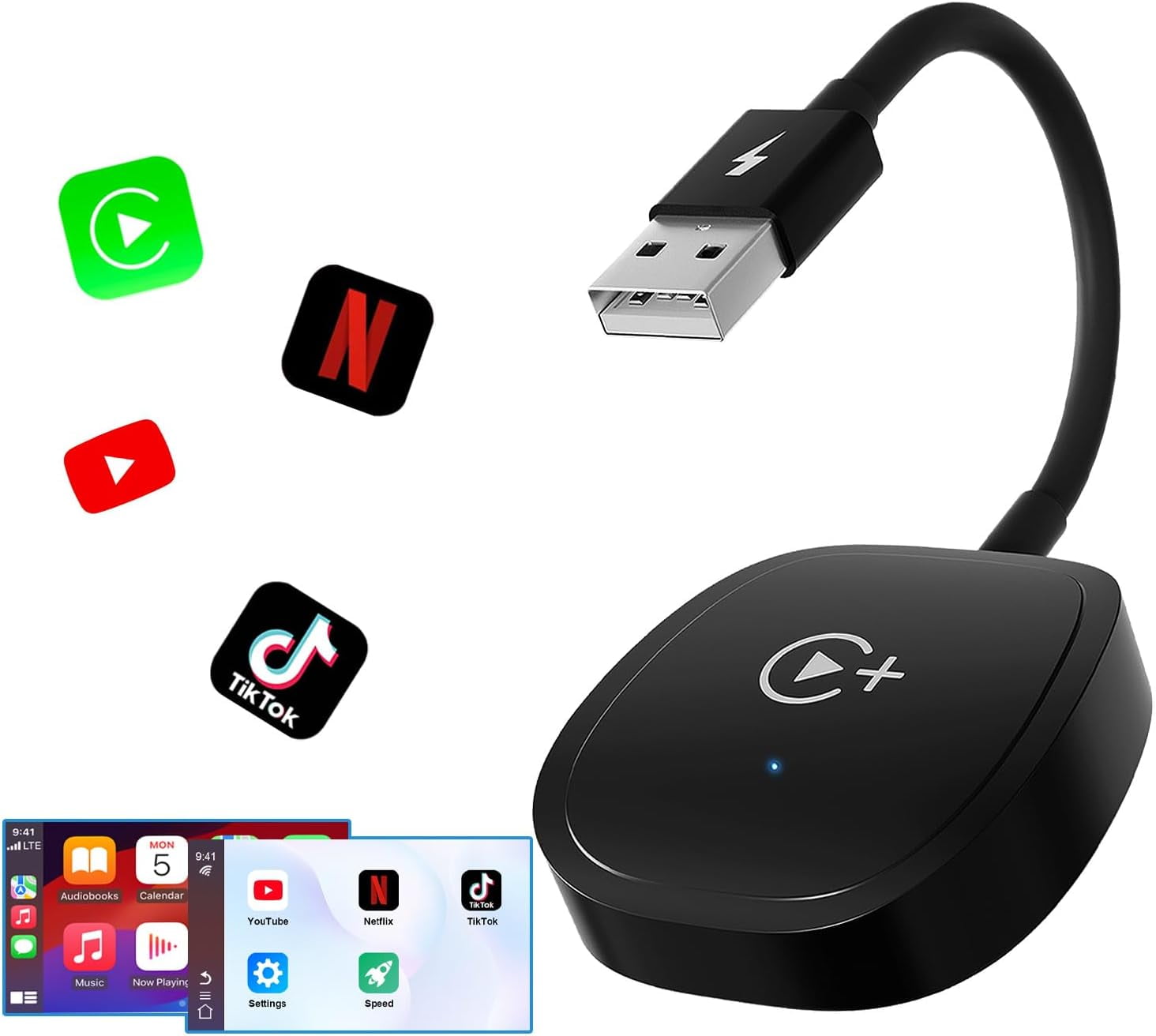 2 in 1 Wireless CarPlay Video Adapter, Supports Netflix, YouTube, and ...
