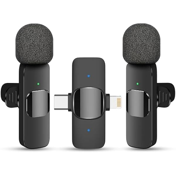 2 in 1 Wireless Lavalier Microphone for iPhone iPad and Android Phone ...