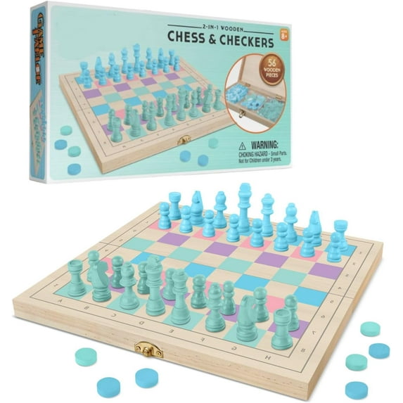 2 in 1 Wooden Chess and Checkers Set - Chess Set for Kids – Portable 11 ...