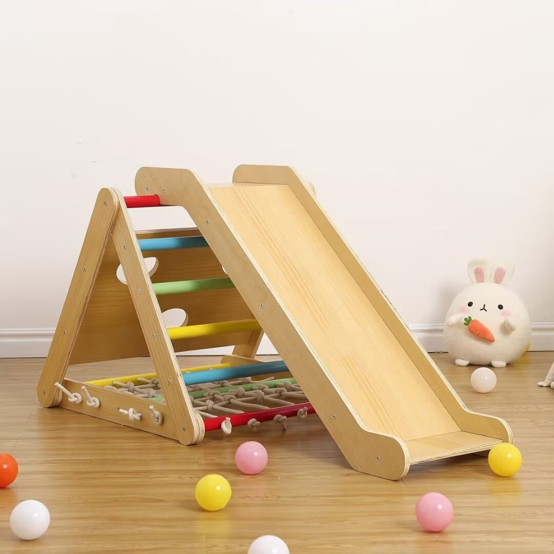 2 in 1 Wooden Climbing Toys, Toddler Indoor Gym Playset, 3-Sided Wooden ...