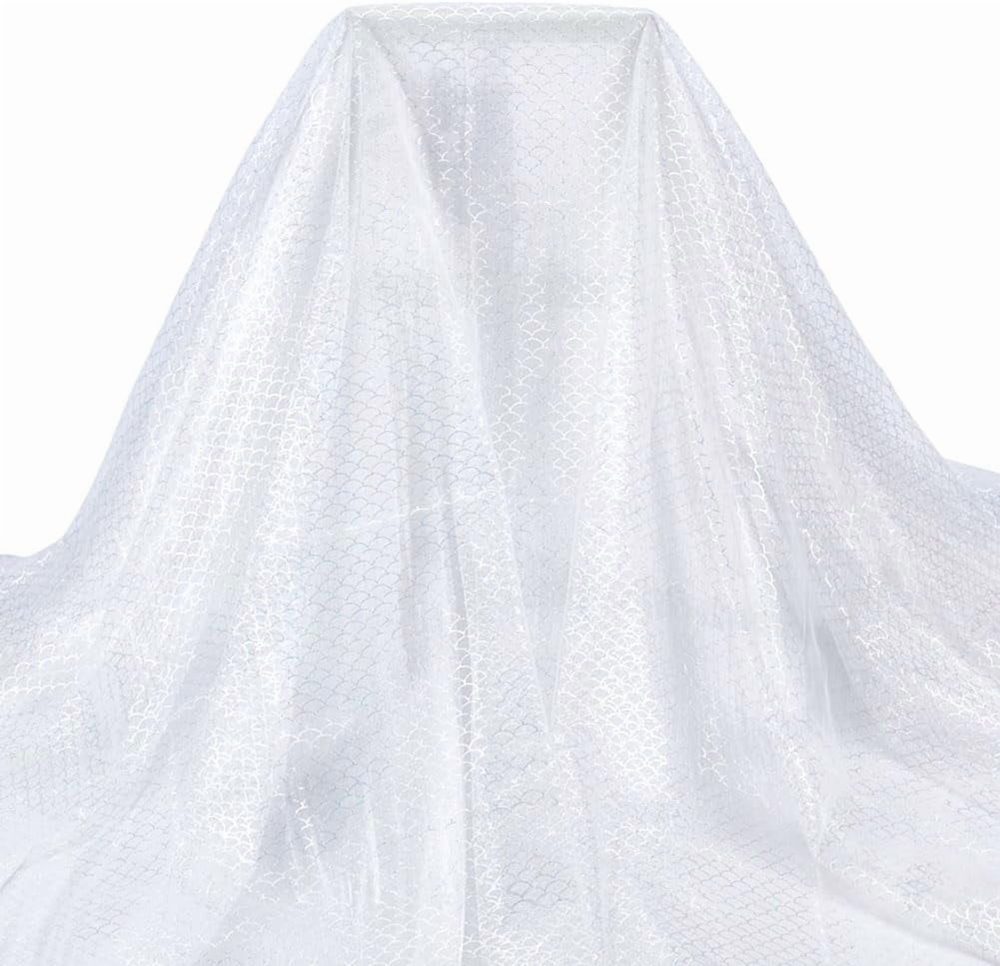 2.1 Yards White Scale Printed Mesh Fabric 67.7 inch Shiny Fish Scales ...