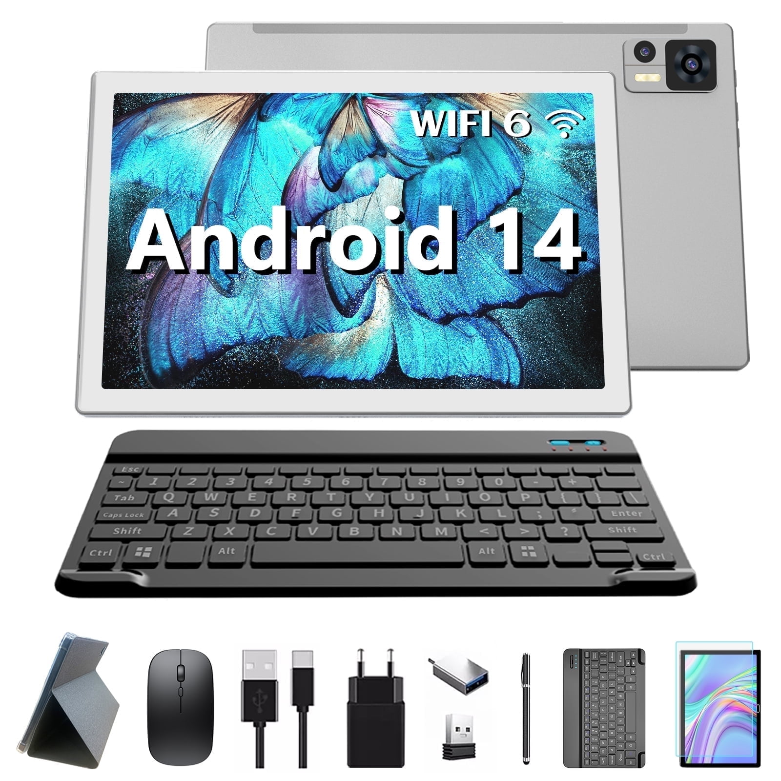 2 in 1 tablet with keyboard Case Mouse Stylus Pen, Android 14 tablet,10 ...