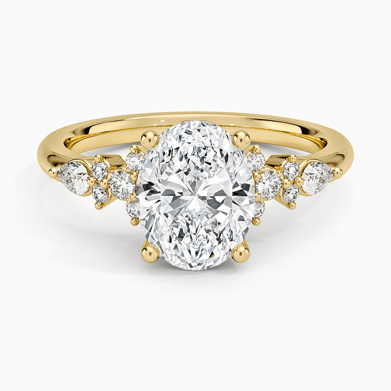 2.10 CTW Oval Cut Cluster Lab Grown Diamond Engagement Ring 925 Yellow ...