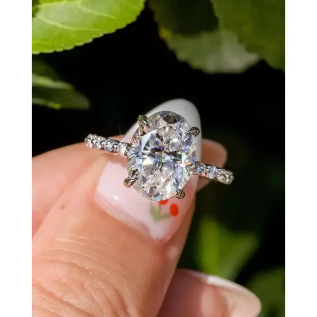 2.10 Ct Oval-Cut Certified Moissanite Hidden Halo Engagement Ring sterling sliver - Walmart.com