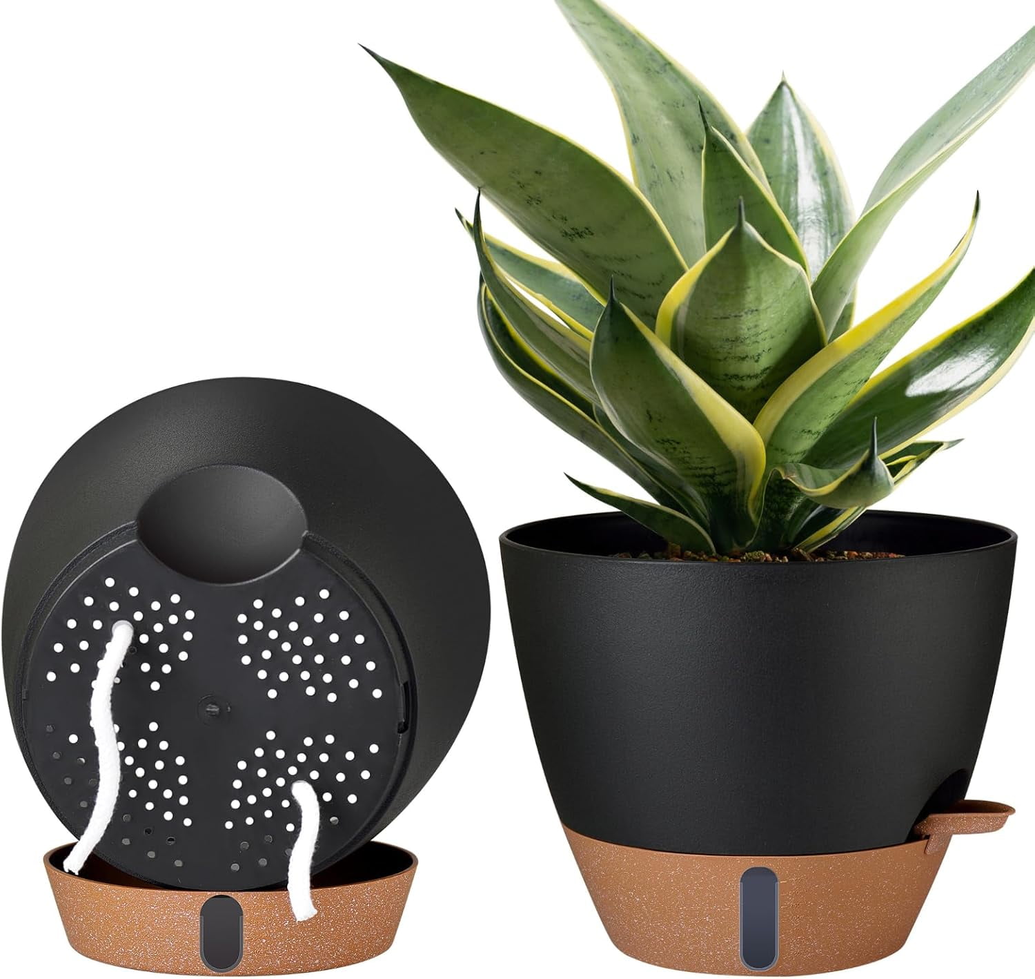2 10 inch Pots, PP Self Watering Pot with Drainage and Tray for Indoor ...