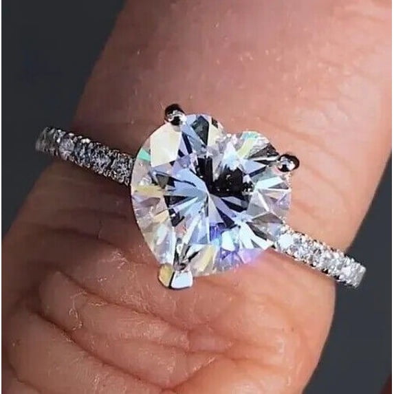 2.10Ct Heart Cut Simulated Diamond Women's Ring 14K White Gold Plated ...