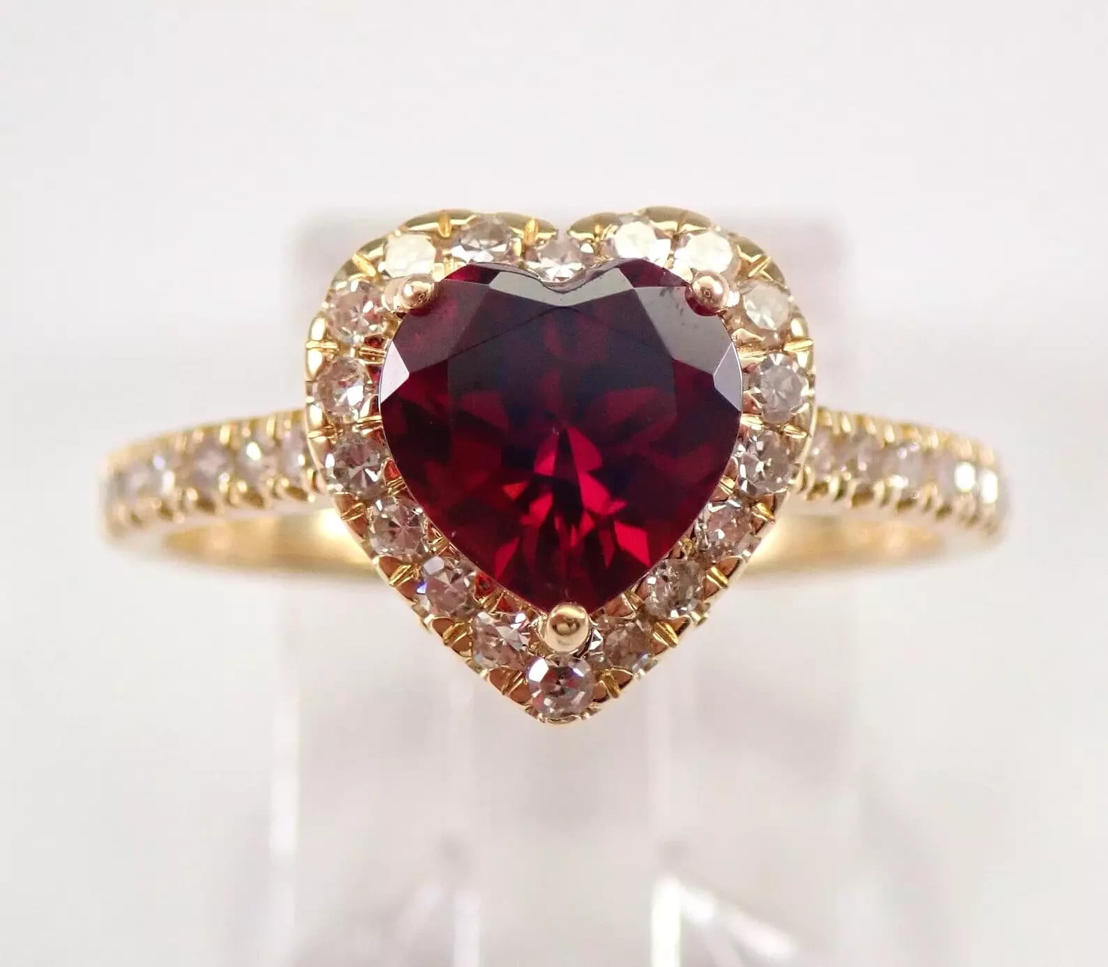 2.10Ct Heart Cut Simulated Ruby Halo Anniversary Ring 14K Yellow Gold ...