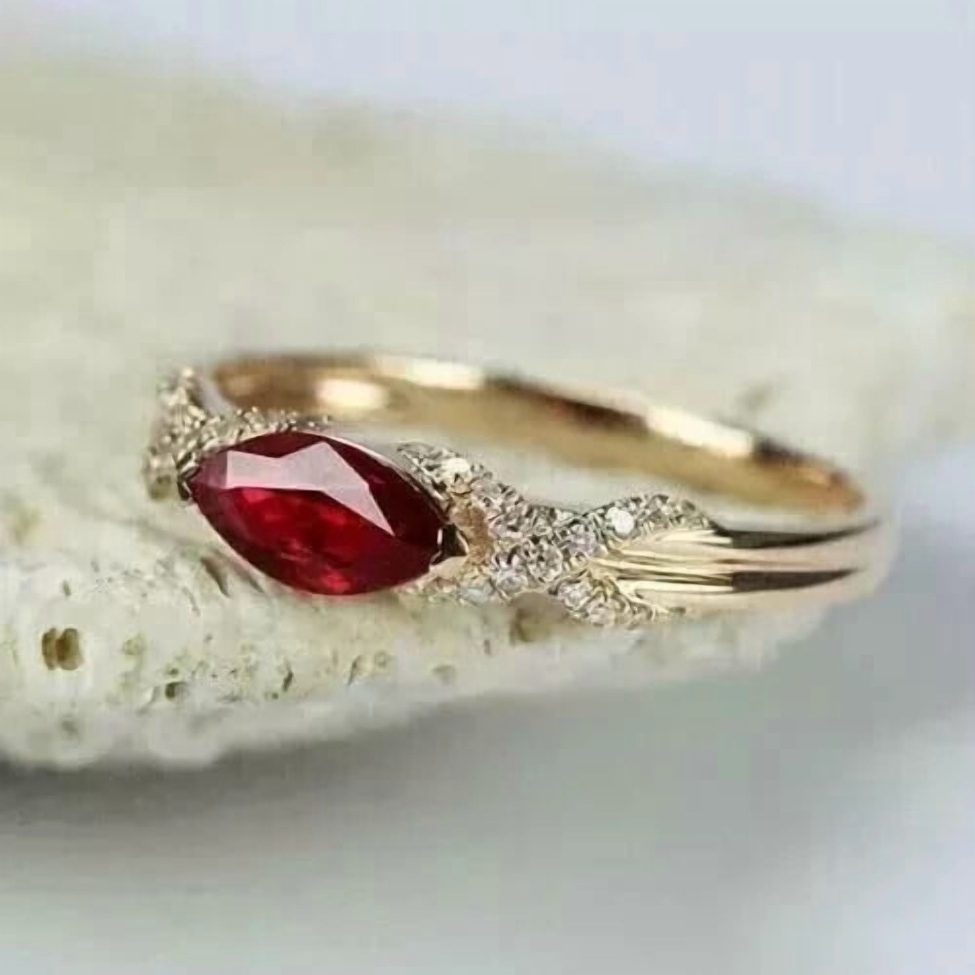 2.10Ct Marquise Cut Red Garnet Simulated Engagement Ring 14K Yellow ...