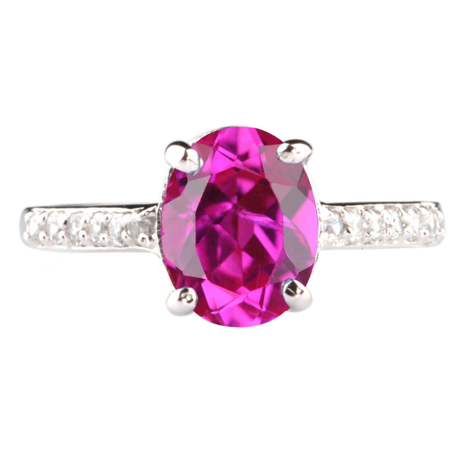 2.10Ct Oval Cut Lab Created Pink Ruby Women's Ring 14K White Gold ...