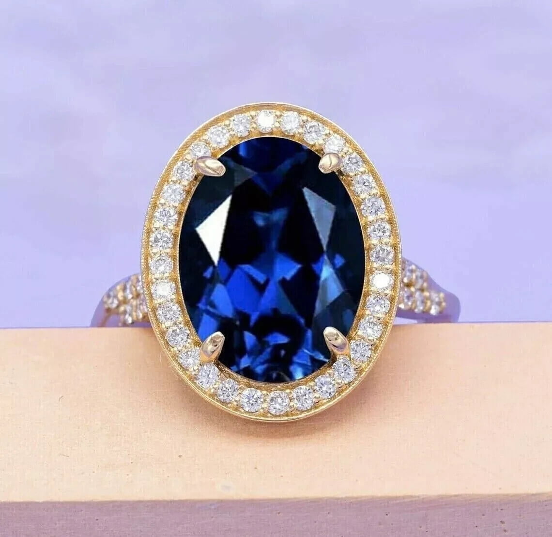 2.10Ct Oval Cut Lab-Created Sapphire Engagement Ring 14K Yellow Gold ...
