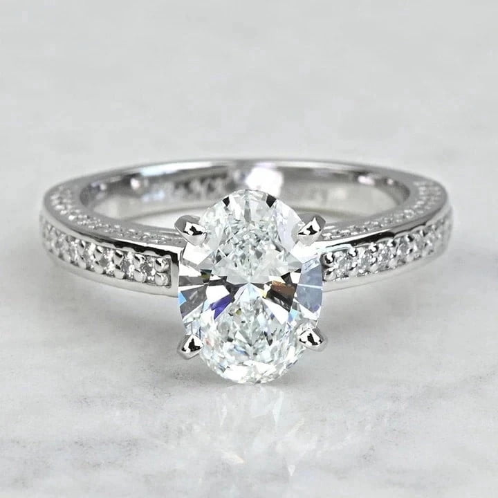 2.10Ct Oval Cut Simulated Diamond Women's Ring 14K White Gold Plated ...