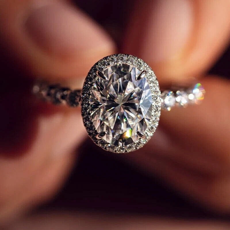 2.10Ct Oval Cut Simulated Diamond Women's Ring 14K White Gold Plated ...
