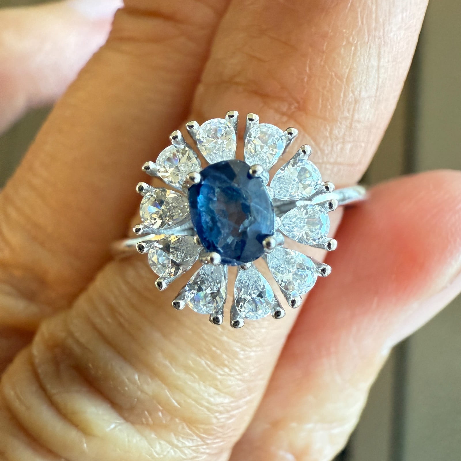 2.10Ct Oval Round Cut Lab Created Sapphire Women's Ring 14K White Gold ...