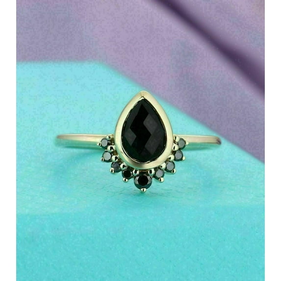 2.10Ct Pear Cut Lab Created Black Diamond Women's Wedding Gift Ring In ...