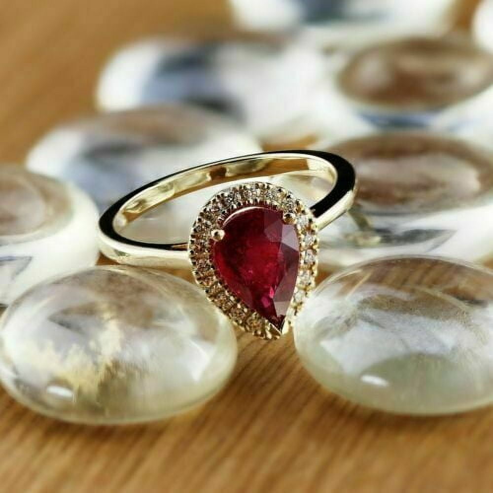 2.10Ct Pear Lab Created Red Ruby Women's Engagement Ring 14K Yellow ...