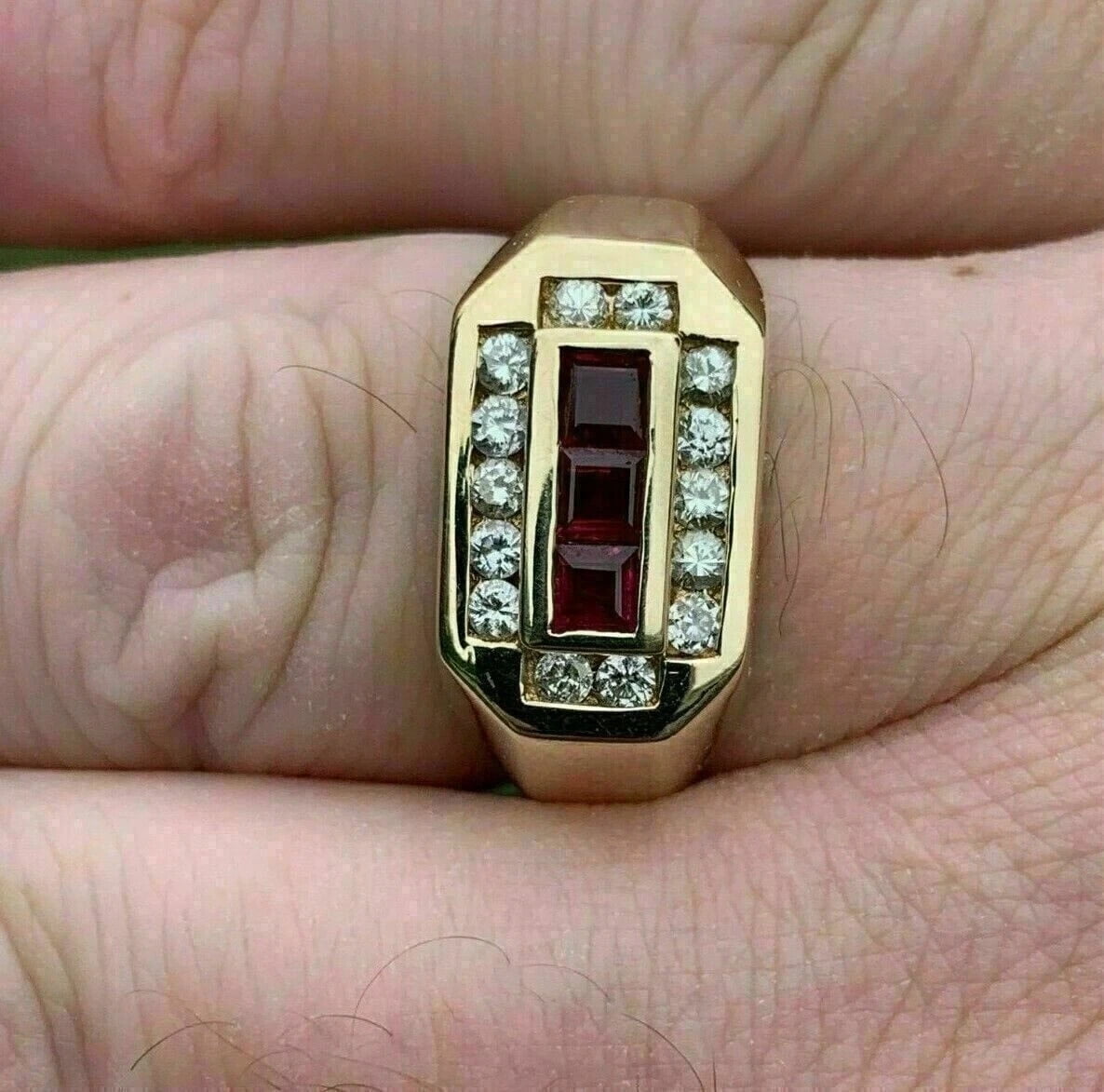 2.10Ct Princess Cut Simulated Red Garnet Men's Engagement Band Ring 14k ...