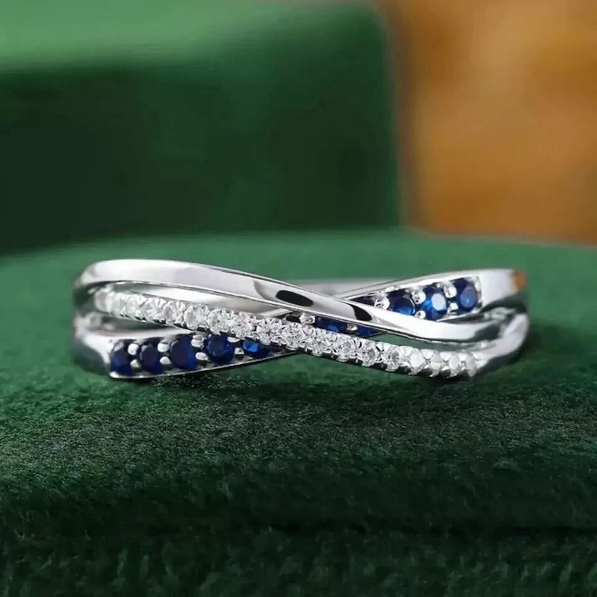 2.10Ct Round Cut Simulated Sapphire Women's Ring 14K White Gold Plated ...