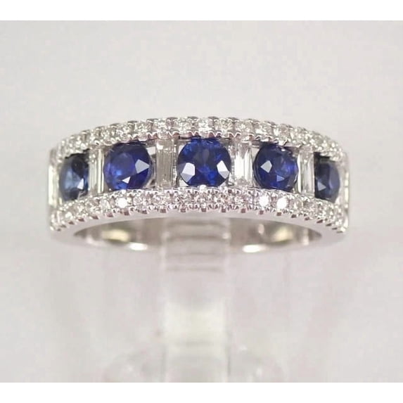 2.10Ct Round Cut Simulated Sapphire Women's Ring 14K White Gold Plated ...