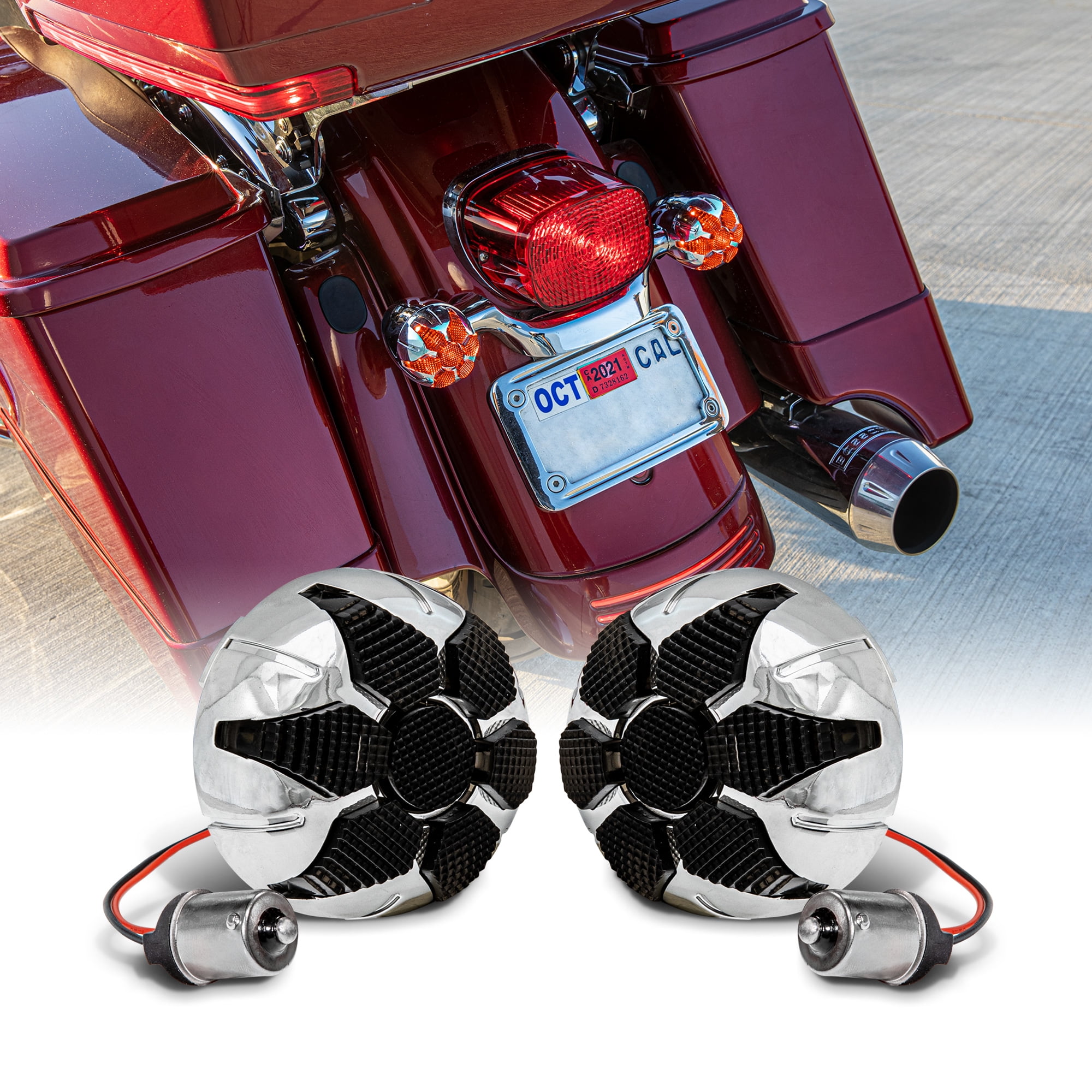 2" 1156 Rear Harley Red LED Turn Signal Light [Smoked Lens] [Chrome ...