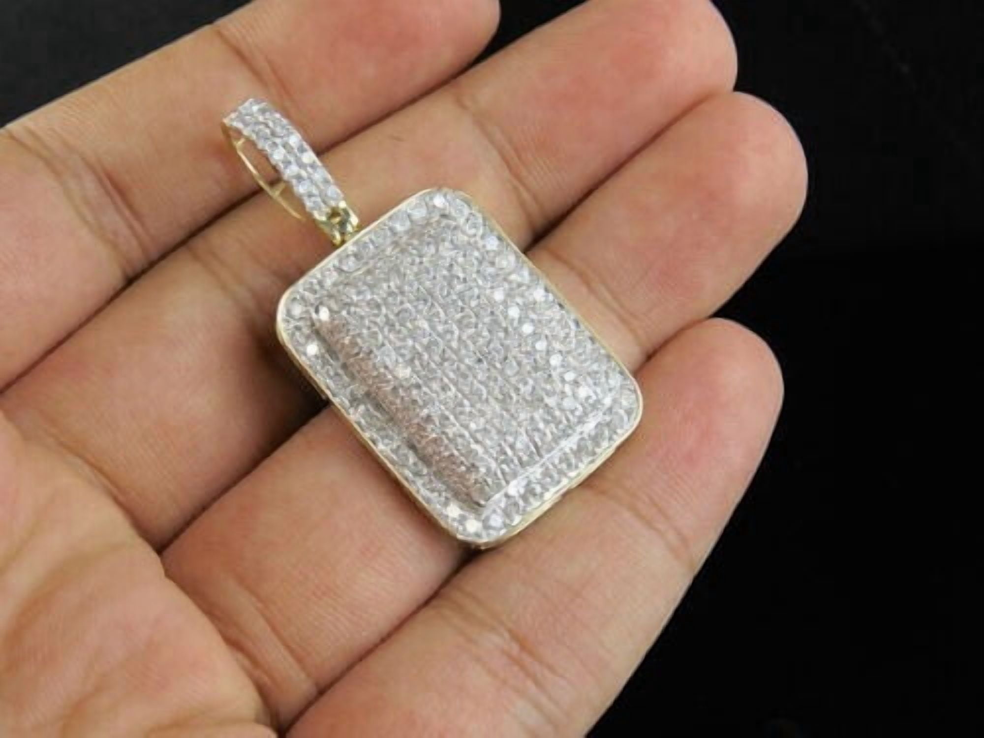 2.11ct Lab Created Diamond Cluster Dog Tag Charm Men's Pendant 925 ...