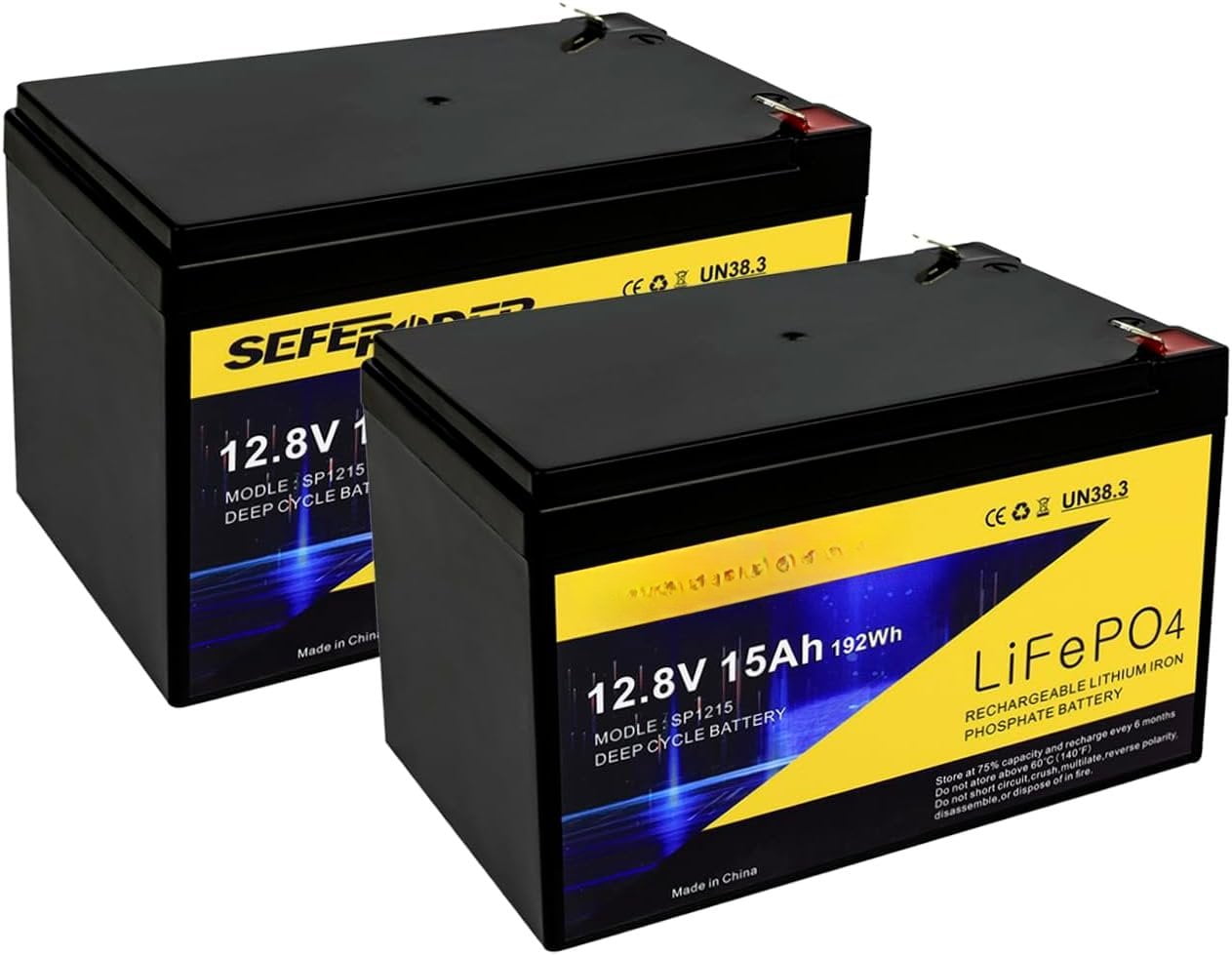 2 12V 15Ah LiFePO4 Deep Cycle , 2000+ Cycles for Scooter, Lighting ...