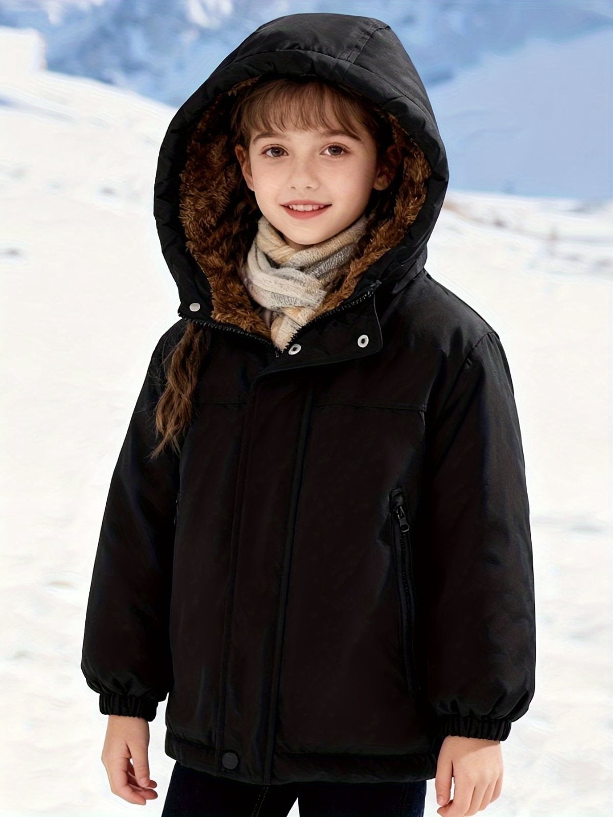 2- 12Y Boys Girls Winter Warm Hooded Coats Solid Color Puffer Jackets ...